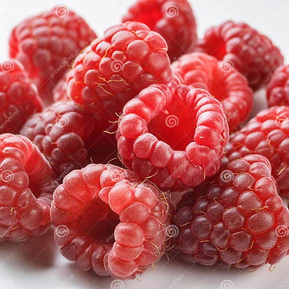 A Cluster of Deep Red Velvet Red Raspberry on White Stock Image - Image ...
