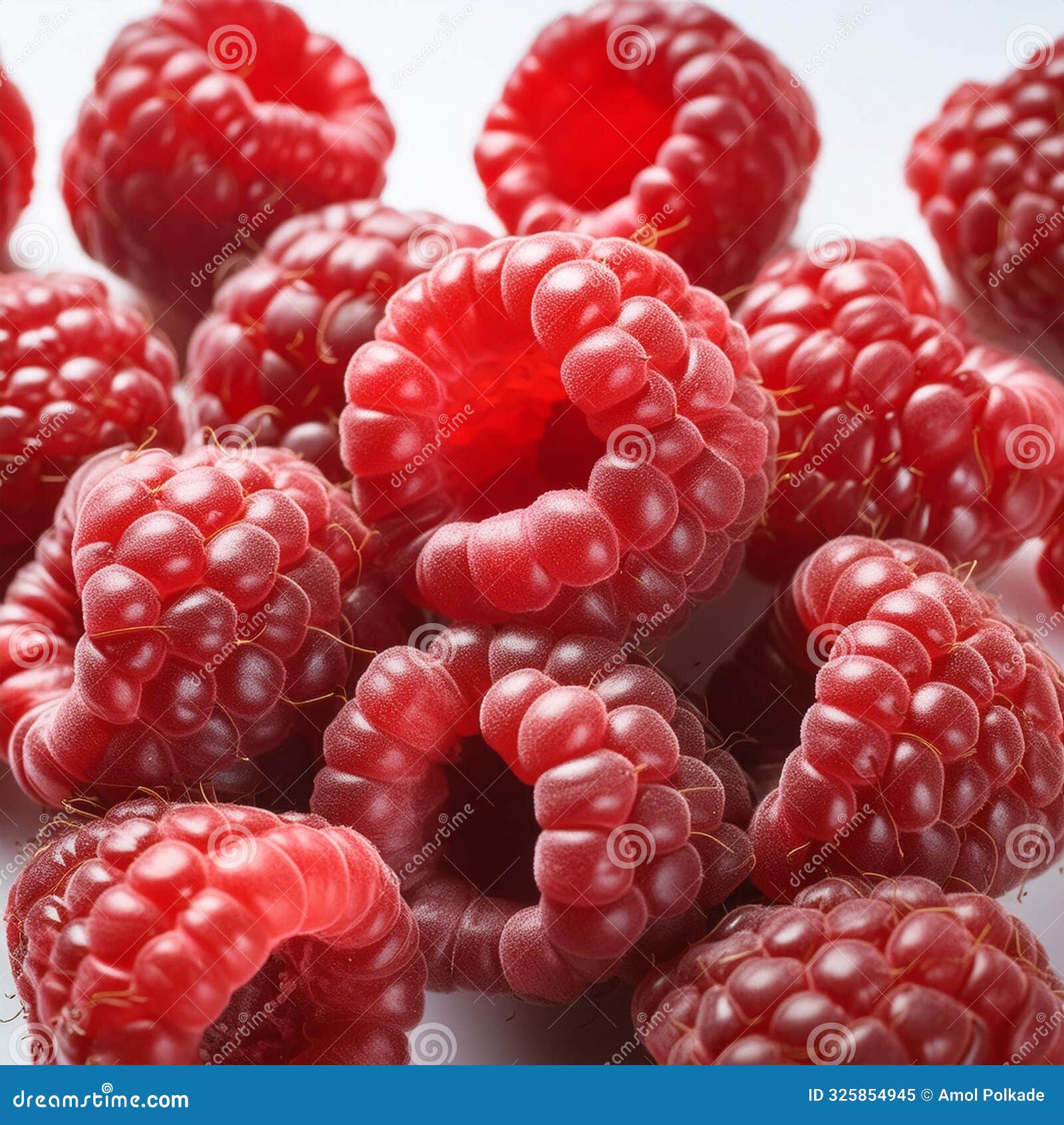 A Cluster of Deep Red Velvet Red Raspberry on White Stock Image - Image ...