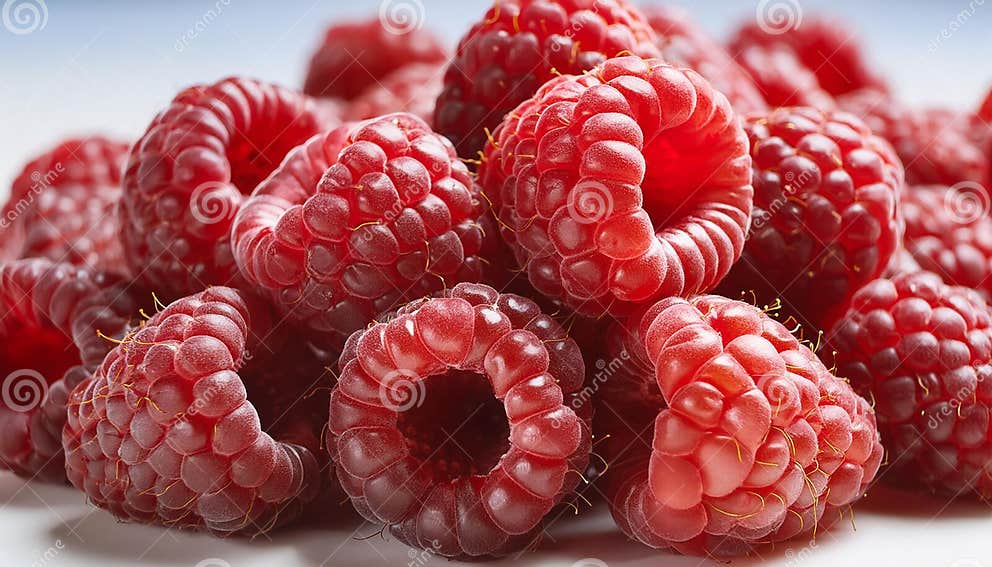 A Cluster of Deep Red Velvet Red Raspberry on White Stock Image - Image ...