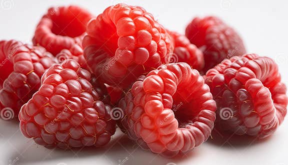 A Cluster of Deep Red Velvet Red Raspberry on White Stock Photo - Image ...