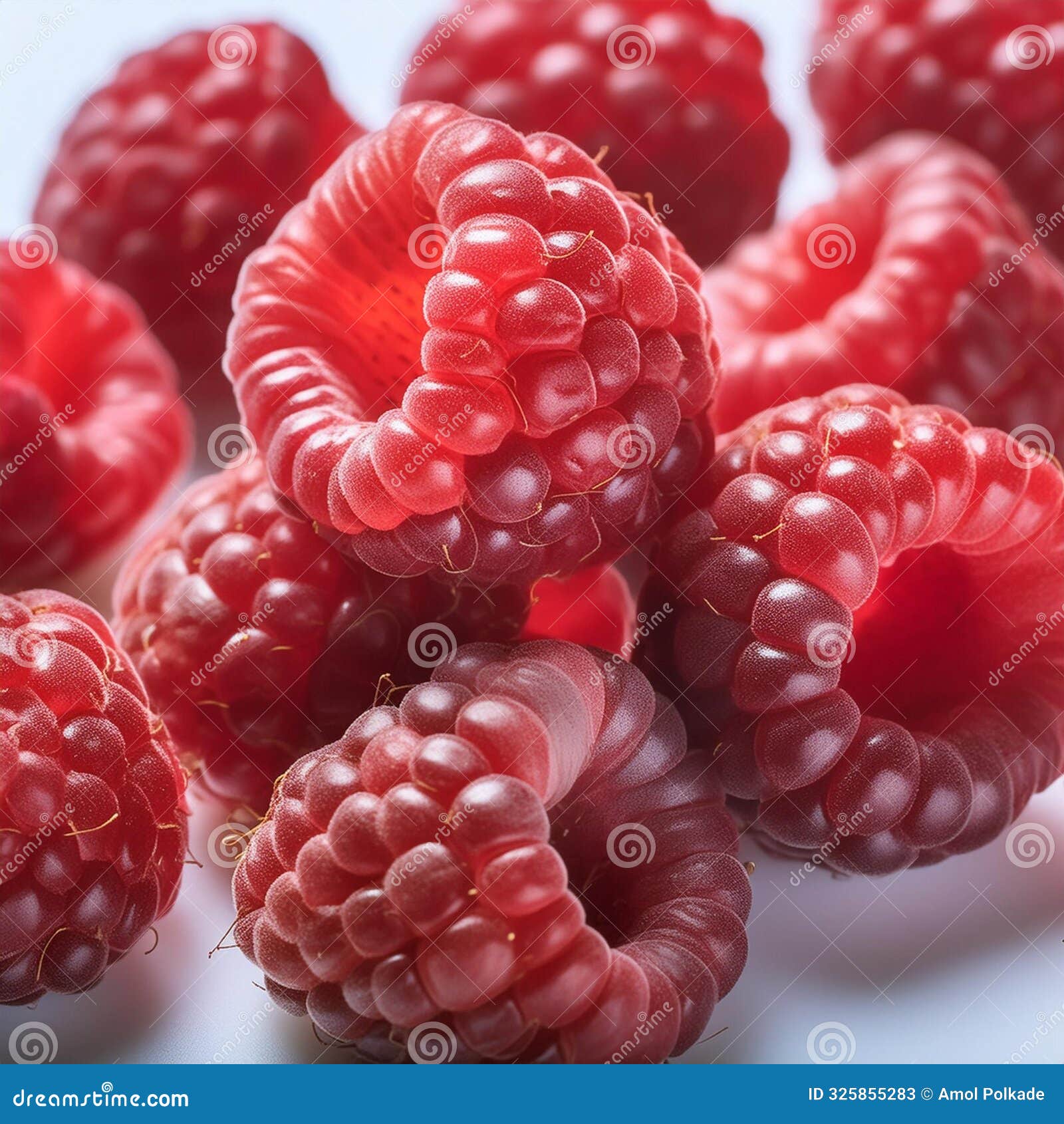 A Cluster of Deep Red Velvet Red Raspberry on White Stock Image - Image ...
