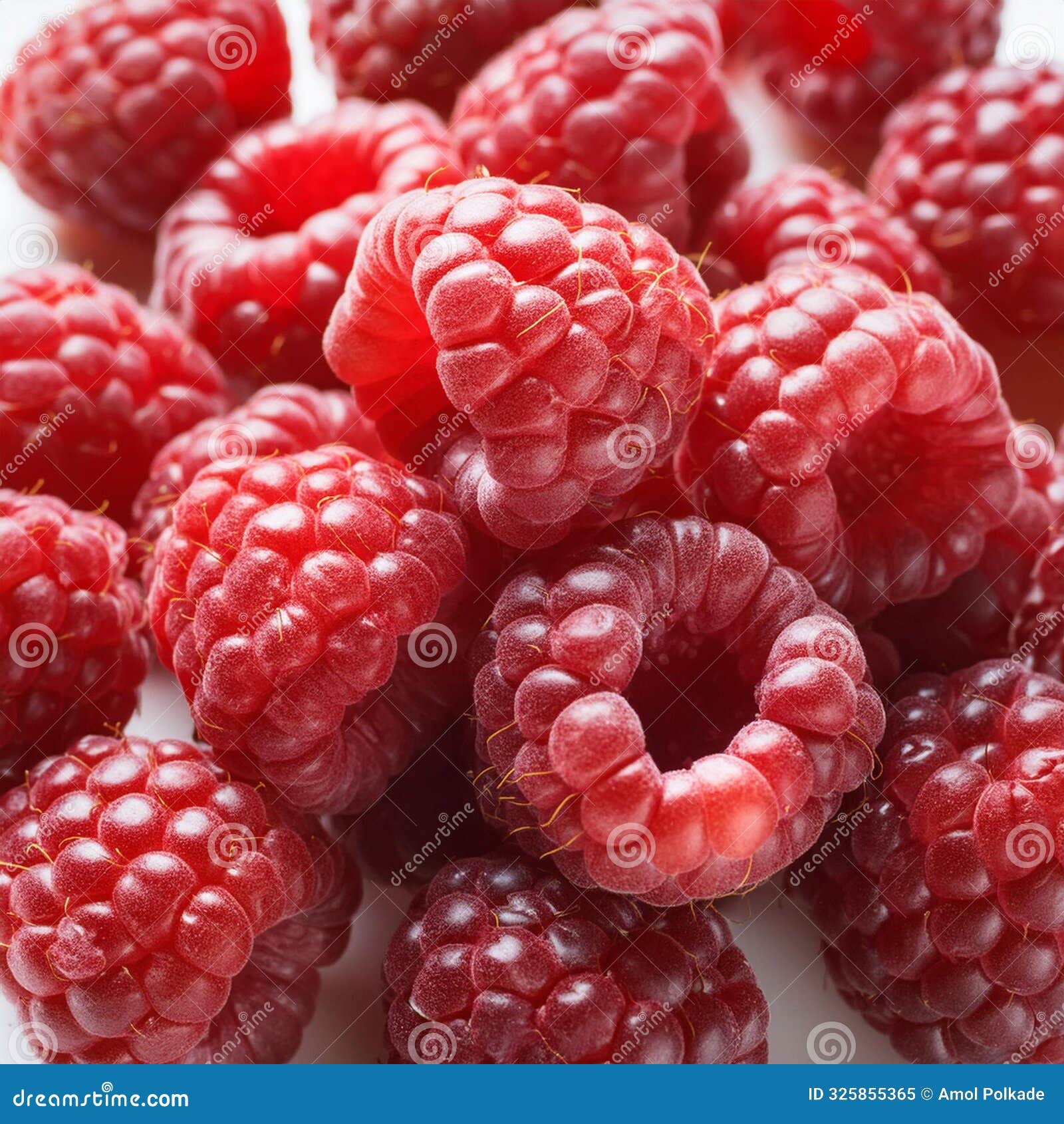 A Cluster of Deep Red Velvet Red Raspberry on White Stock Image - Image ...