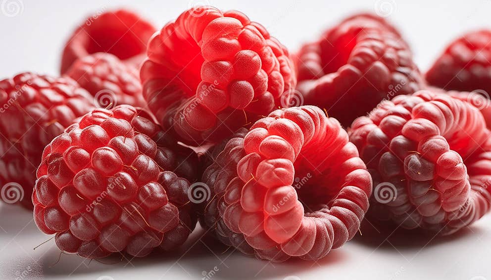 A Cluster of Deep Red Velvet Red Raspberry on White Stock Image - Image ...