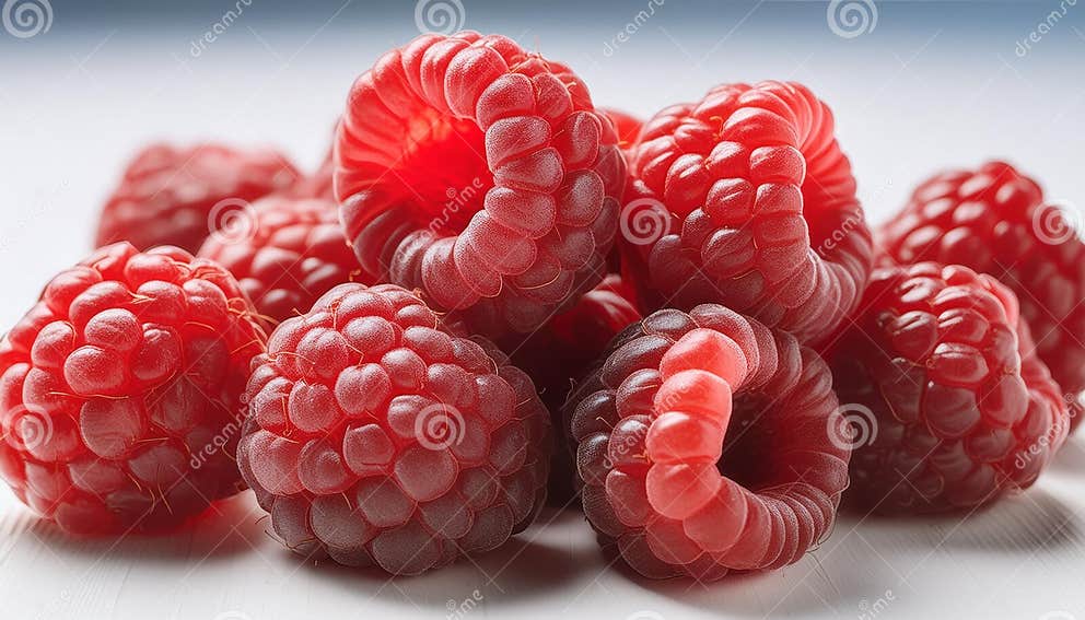 A Cluster of Deep Red Velvet Red Raspberry on White Stock Image - Image ...