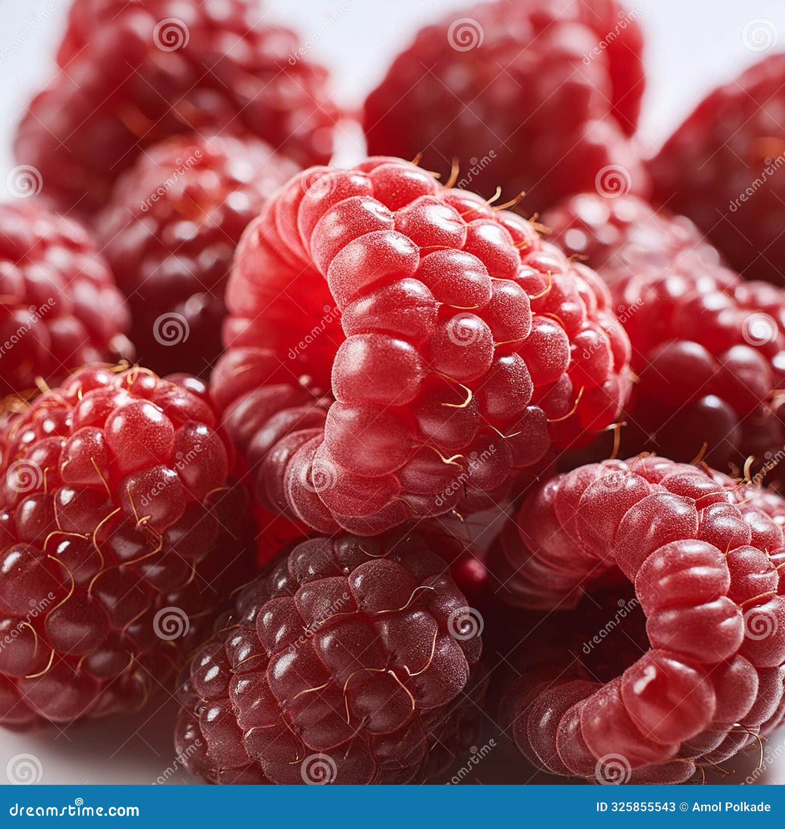 A Cluster of Deep Red Velvet Red Raspberry on White Stock Image - Image ...