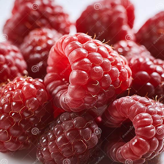 A Cluster of Deep Red Velvet Red Raspberry on White Stock Image - Image ...
