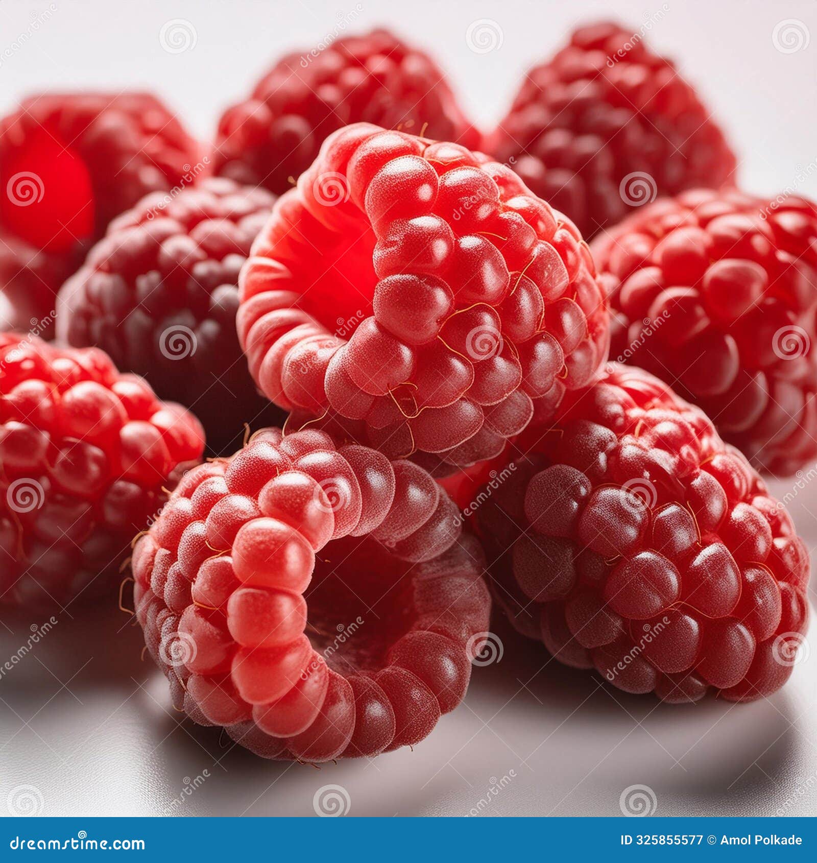 A Cluster of Deep Red Velvet Red Raspberry on White Stock Image - Image ...