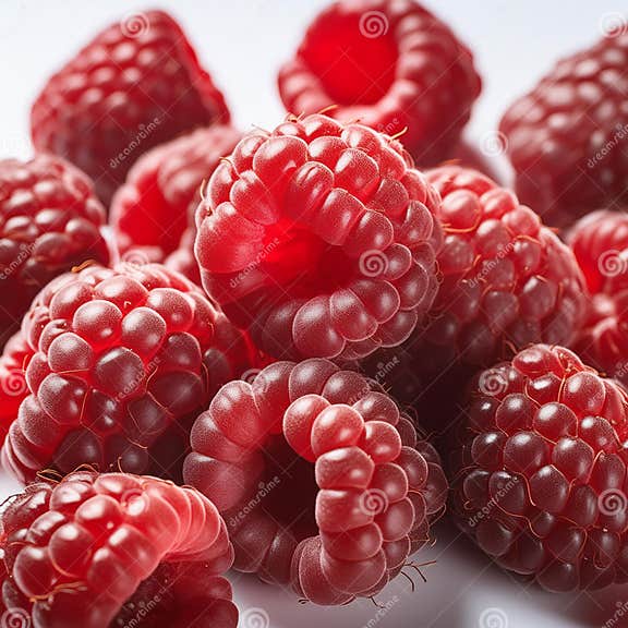 A Cluster of Deep Red Velvet Red Raspberry on White Stock Image - Image ...