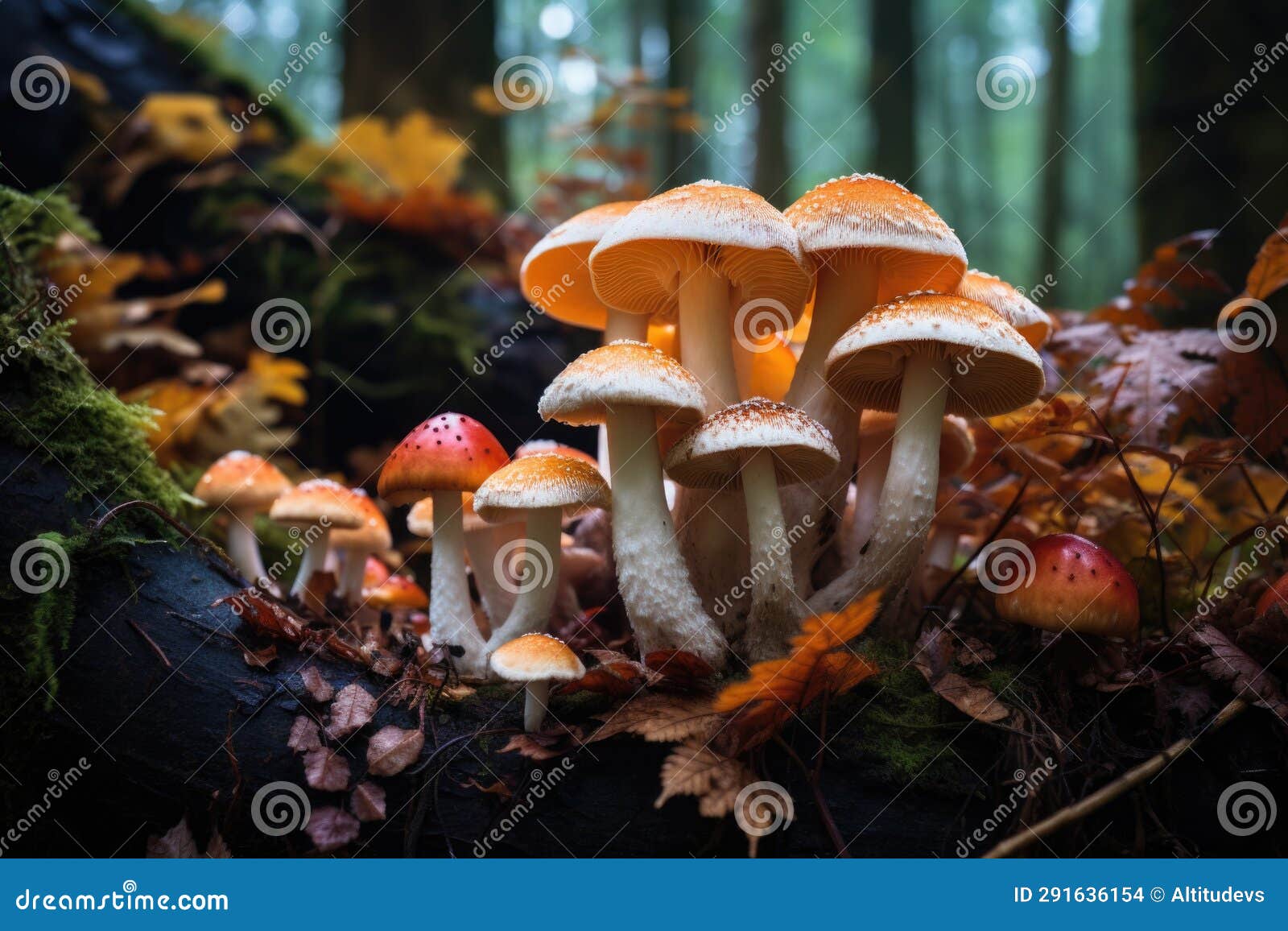 Cluster of Different Types of Mushrooms in a Forest Stock Photo - Image ...