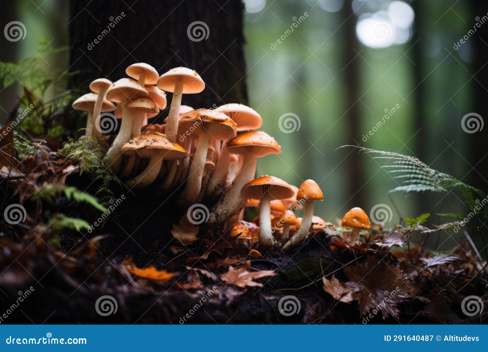Cluster of Different Types of Mushrooms in a Forest Stock Image - Image ...