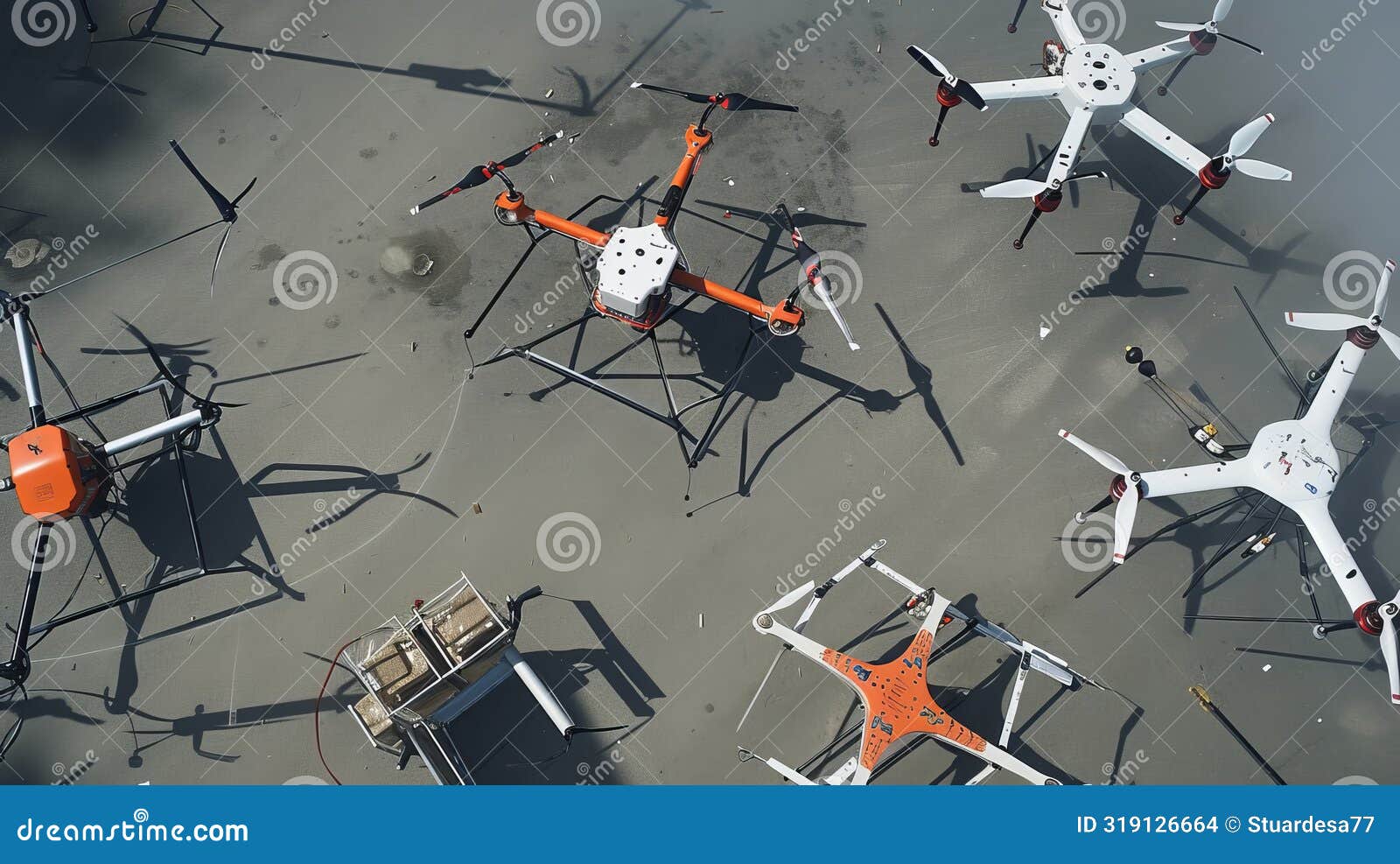 Aerial View of Drones on Ground Stock Photo - Image of quadcopter ...