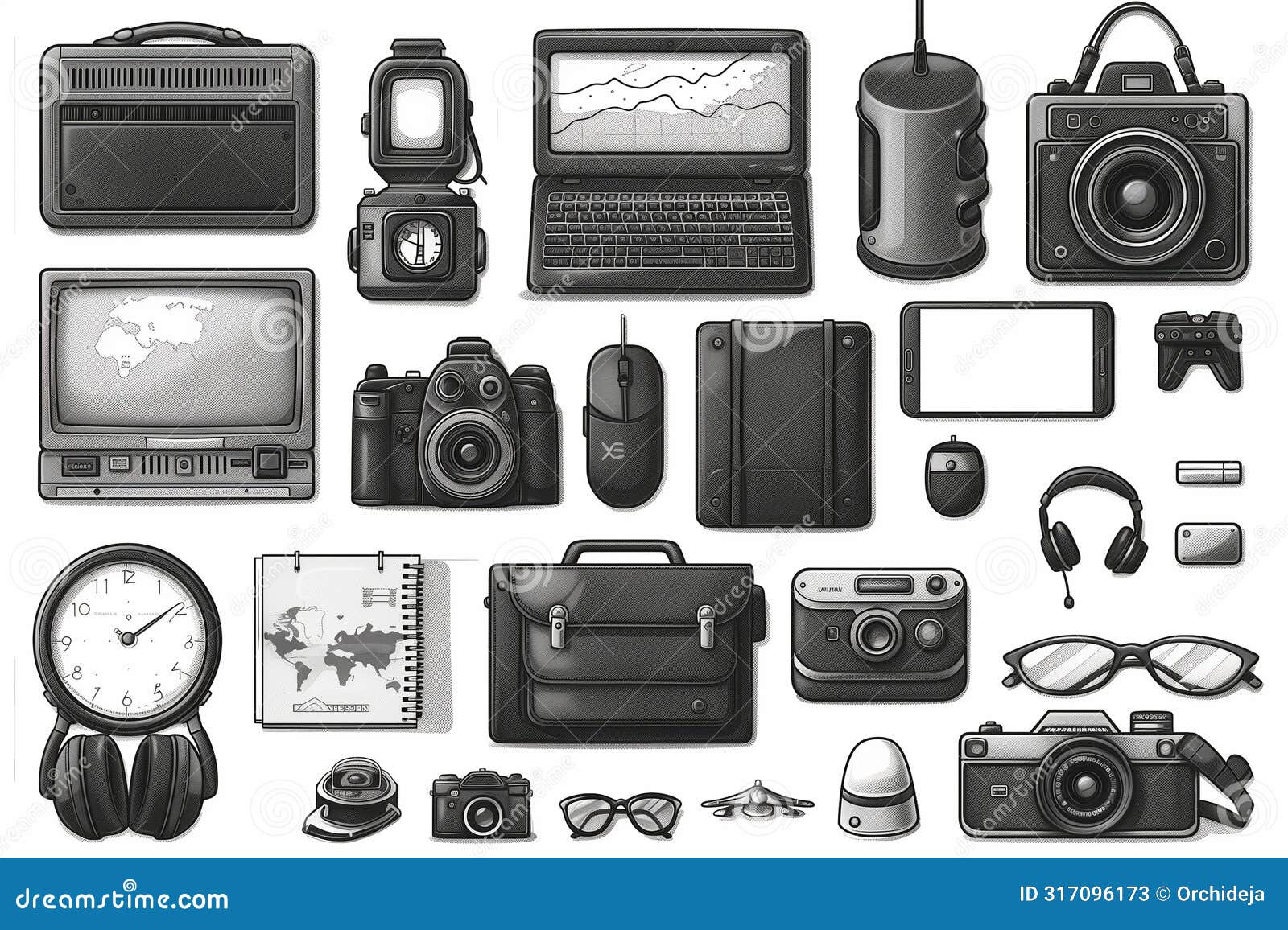 A Cluster of Diverse Objects Captured in Black and White Stock Image ...