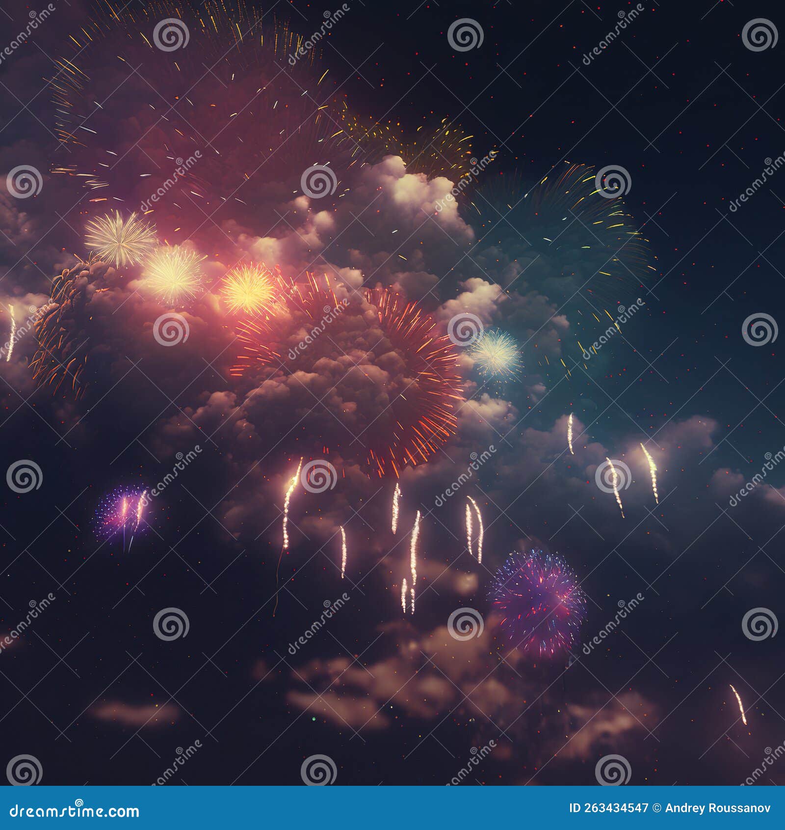 Cluster of Festive Fireworks. AI Render. Stock Image - Image of ...