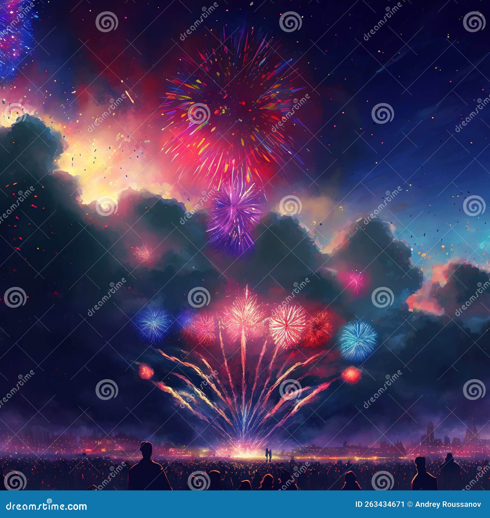 Cluster of Festive Fireworks. AI Render. Stock Illustration ...