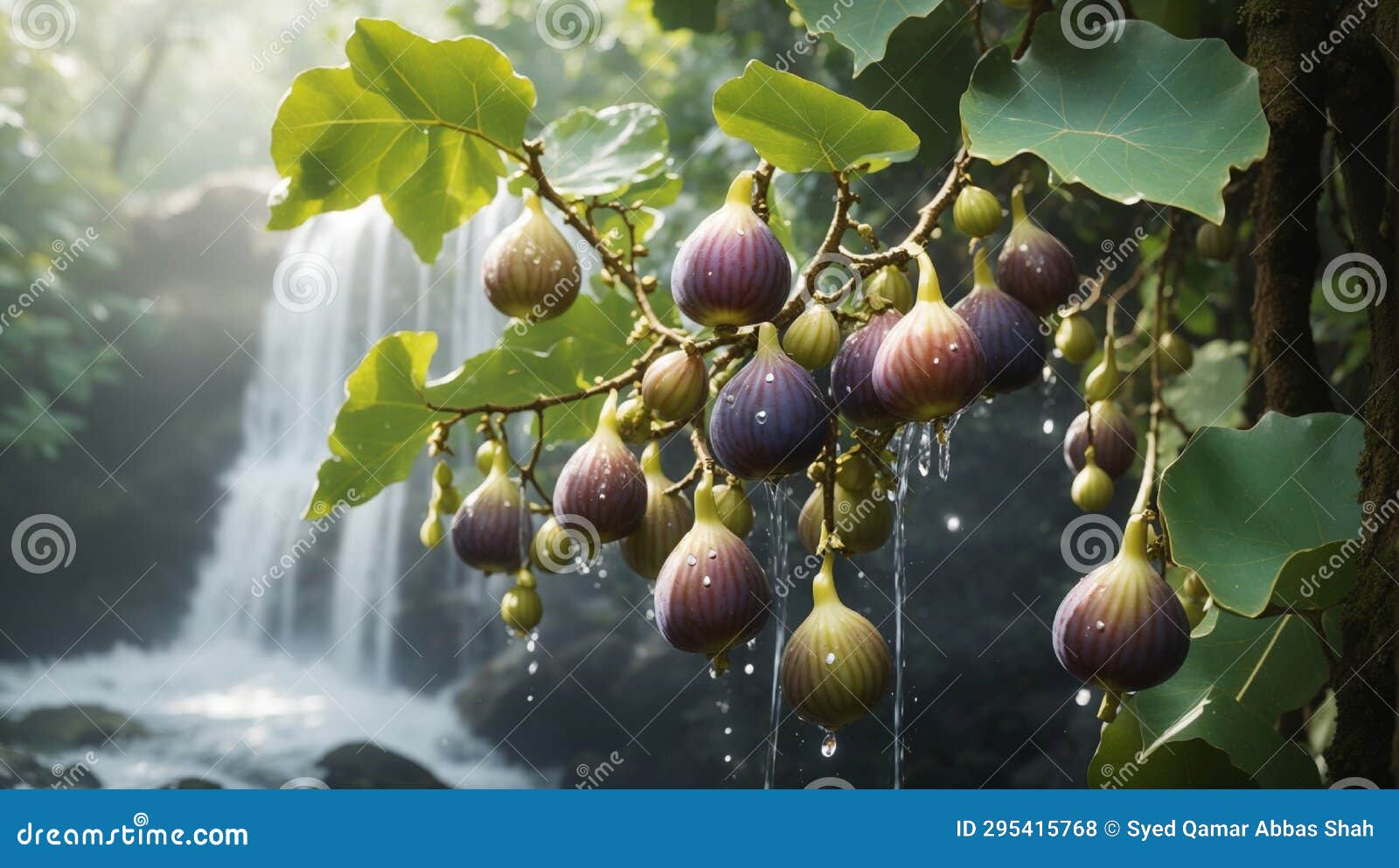 A Cluster of Figs Hanging from a Tree Waterfall Framed by Lush Foliage ...