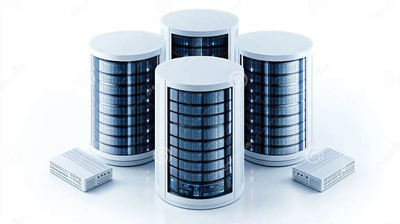 A Cluster of Four White Server Towers with Two Small Black Boxes in ...
