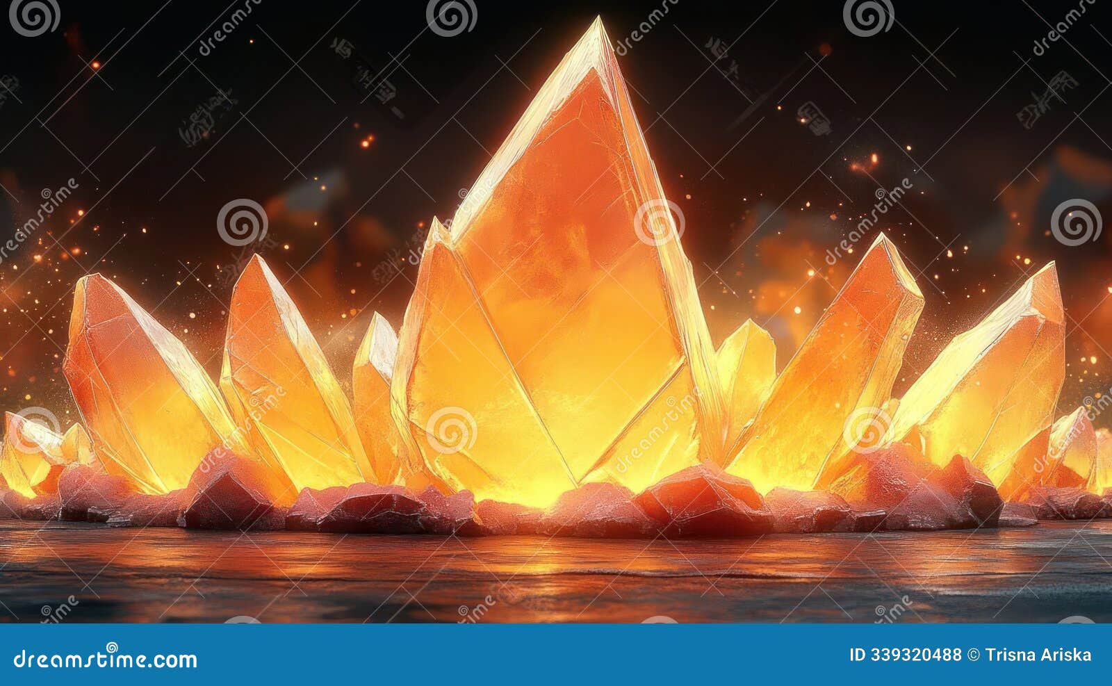 A Cluster of Glowing Orange Crystals Radiating Light Against a Dark ...