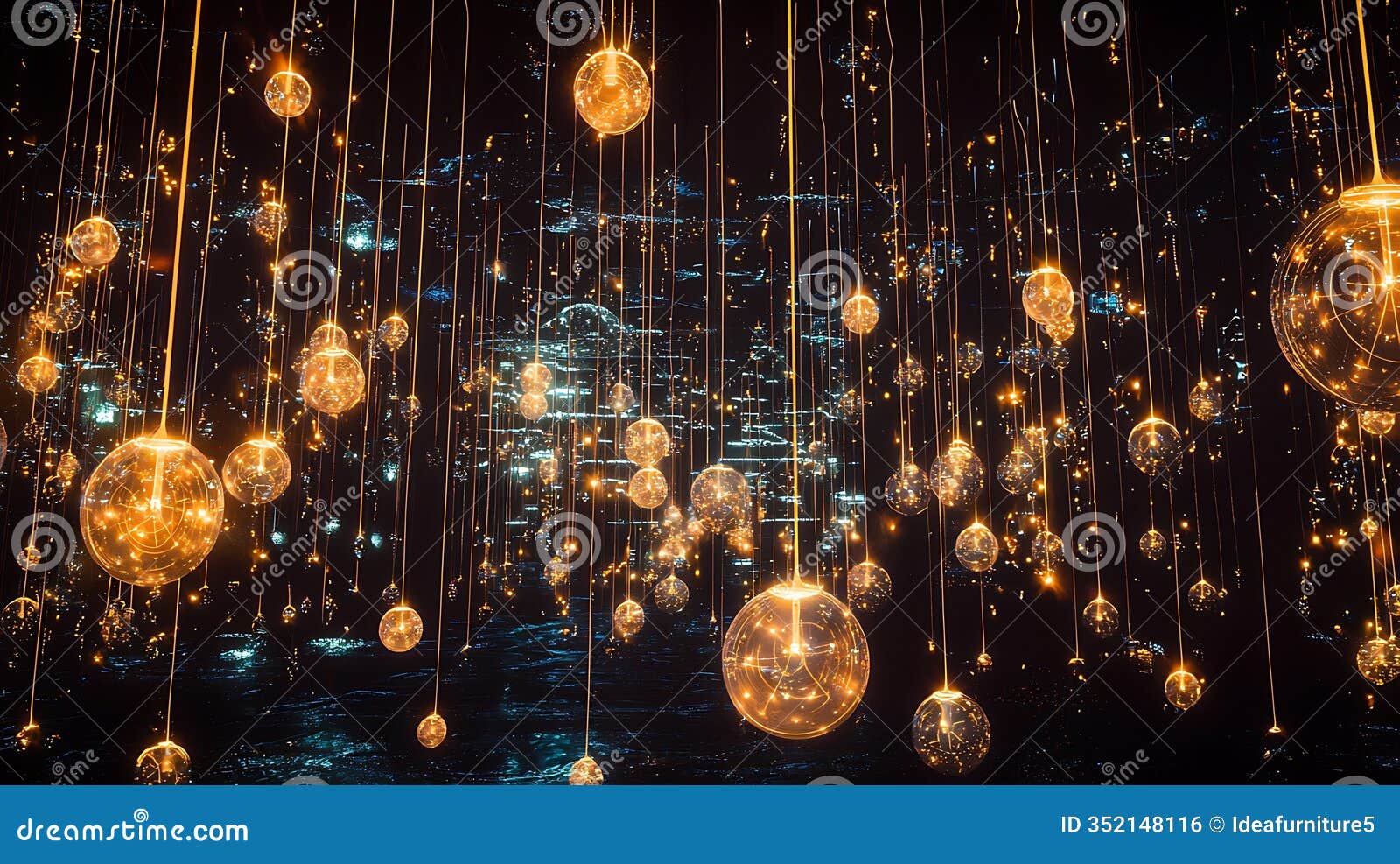 A Cluster of Glowing Orbs Hanging from the Ceiling Stock Photo - Image ...