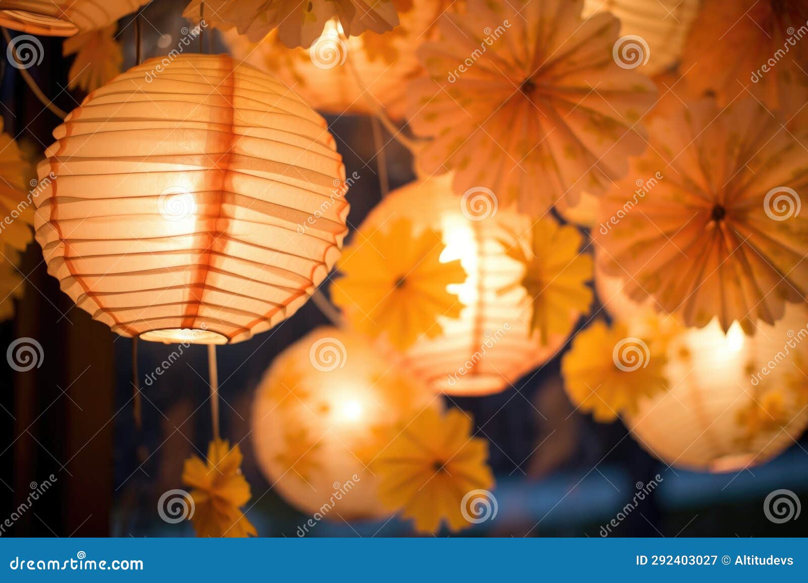 Cluster of Glowing Paper Lanterns Stock Image - Image of ambiance ...