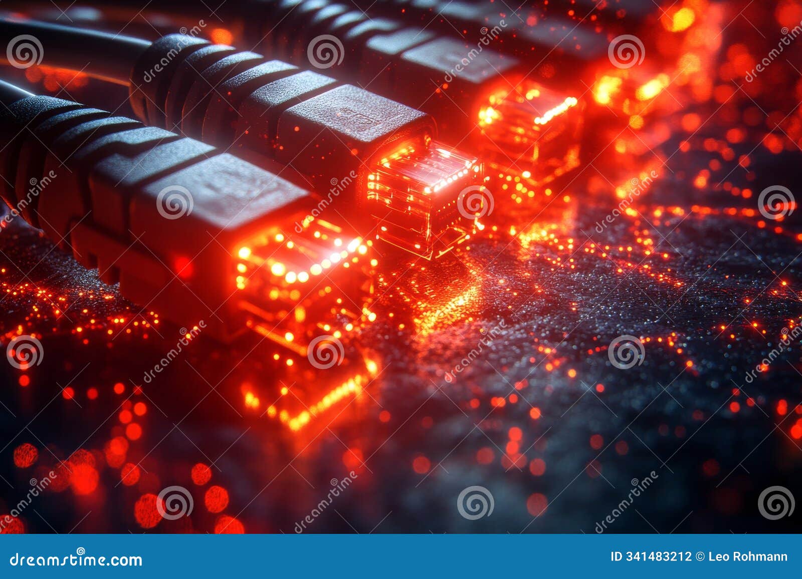 Cluster of Glowing Red Cables Connected To a Network System Visualizing ...