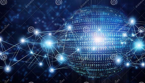 Cluster of Glowing Spheres Interconnected by Streams of Binary Code Symbolizes AI Driven ...