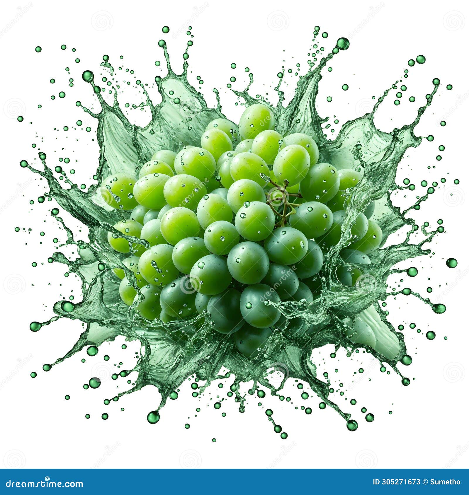 A Cluster of Green Grapes is Being Splashed with Green Liquid, Creating ...