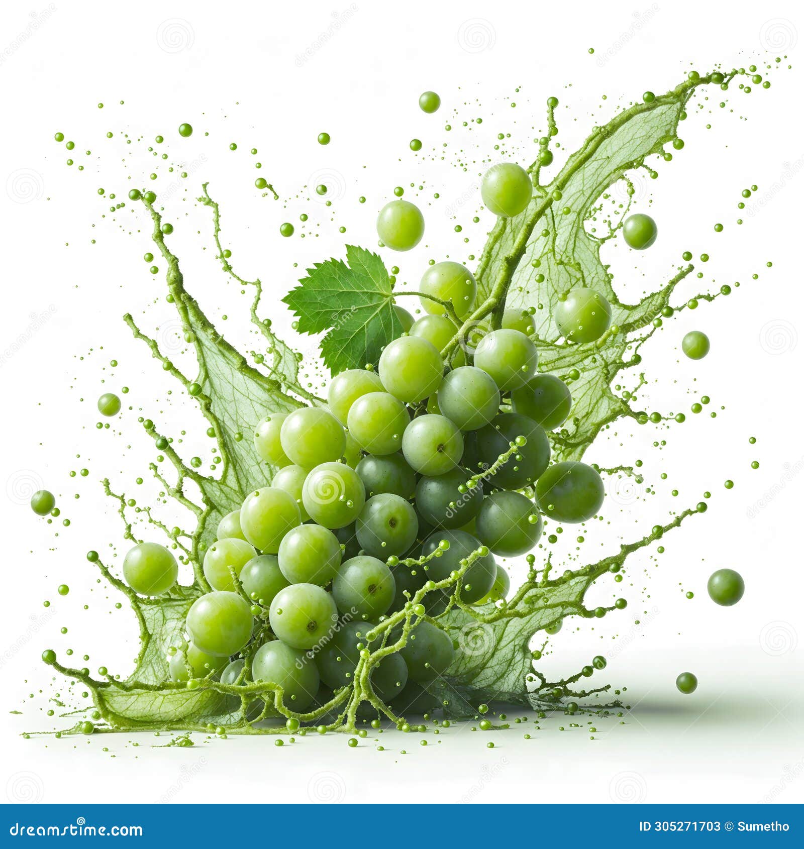 A Cluster of Green Grapes is Being Splashed with Green Liquid, Creating ...