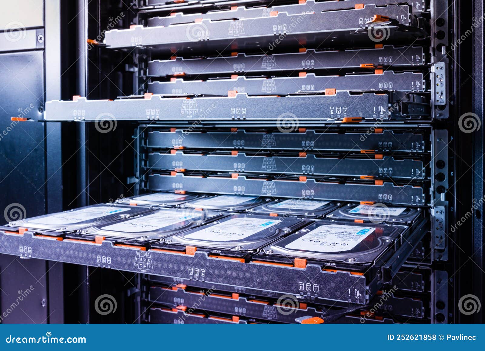 Cluster of Hard Drives Inside Open Tray Stock Photo - Image of ...