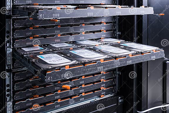 Cluster of Hard Drives Inside Open Tray Stock Photo - Image of hosting ...