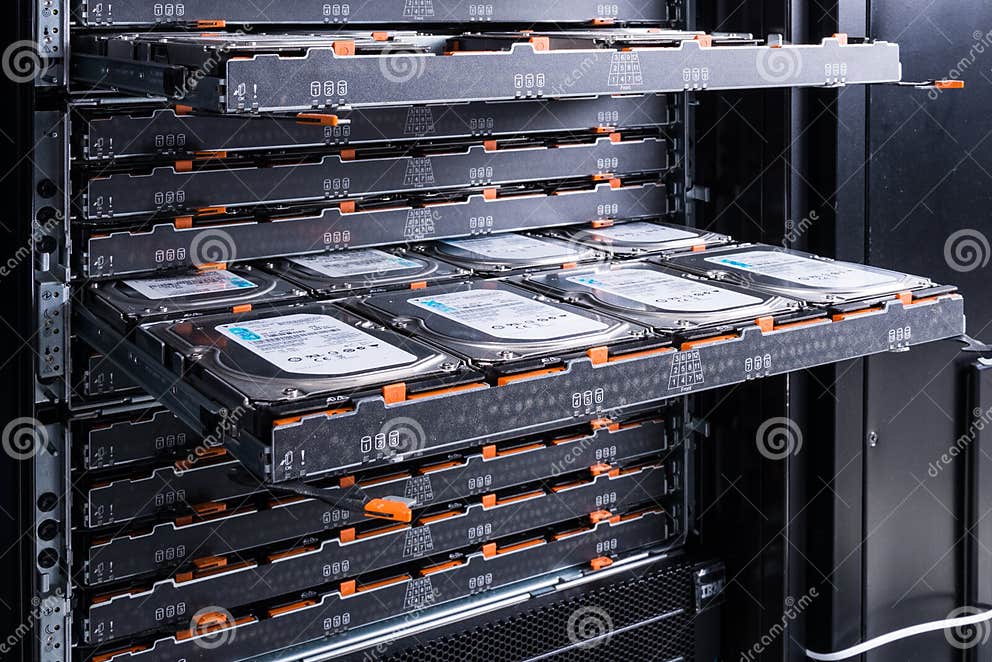Cluster of Hard Drives Inside Open Tray Stock Photo - Image of hosting ...