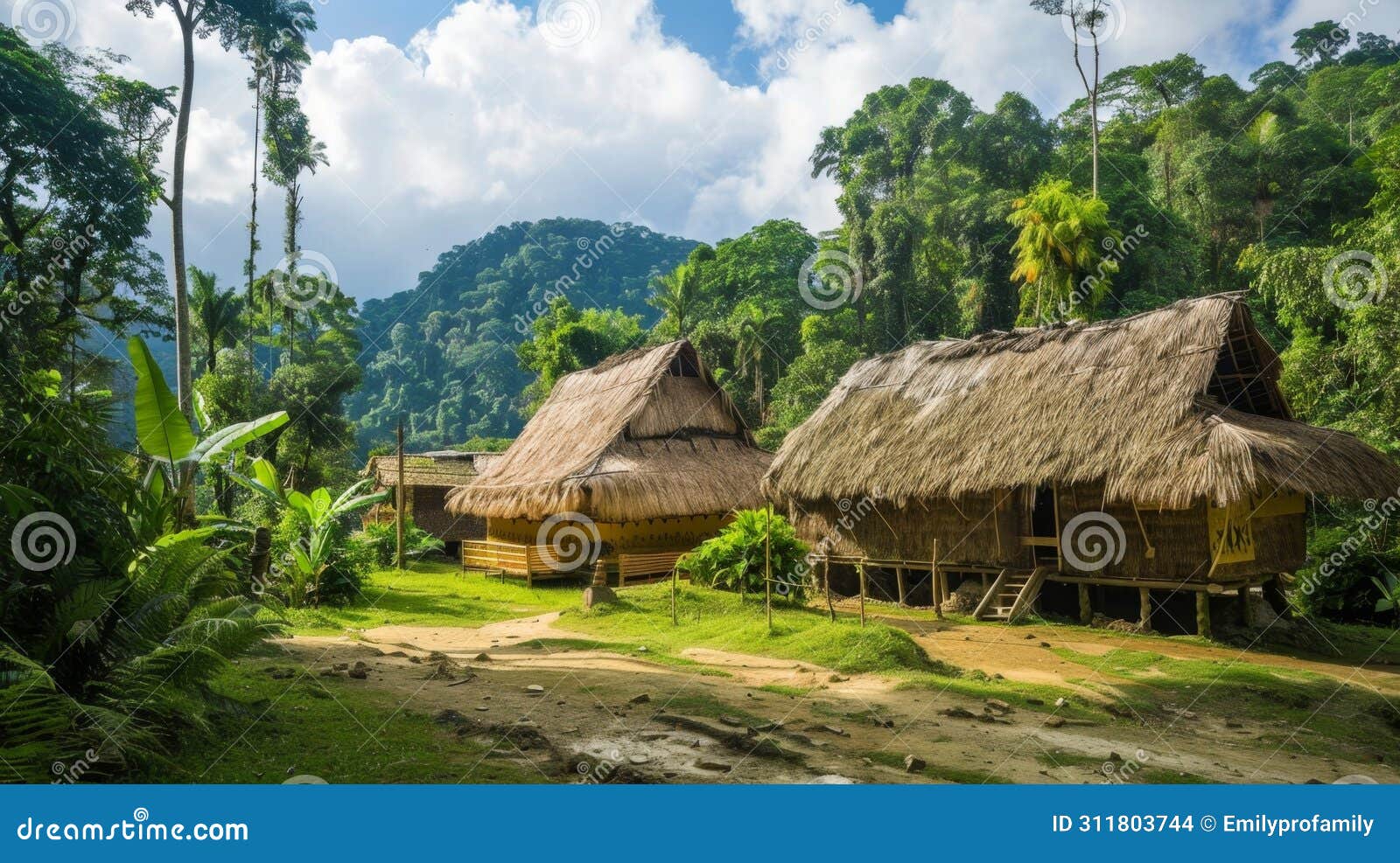 Cluster of Huts in Field Surrounded by Trees Stock Photo - Image of ...