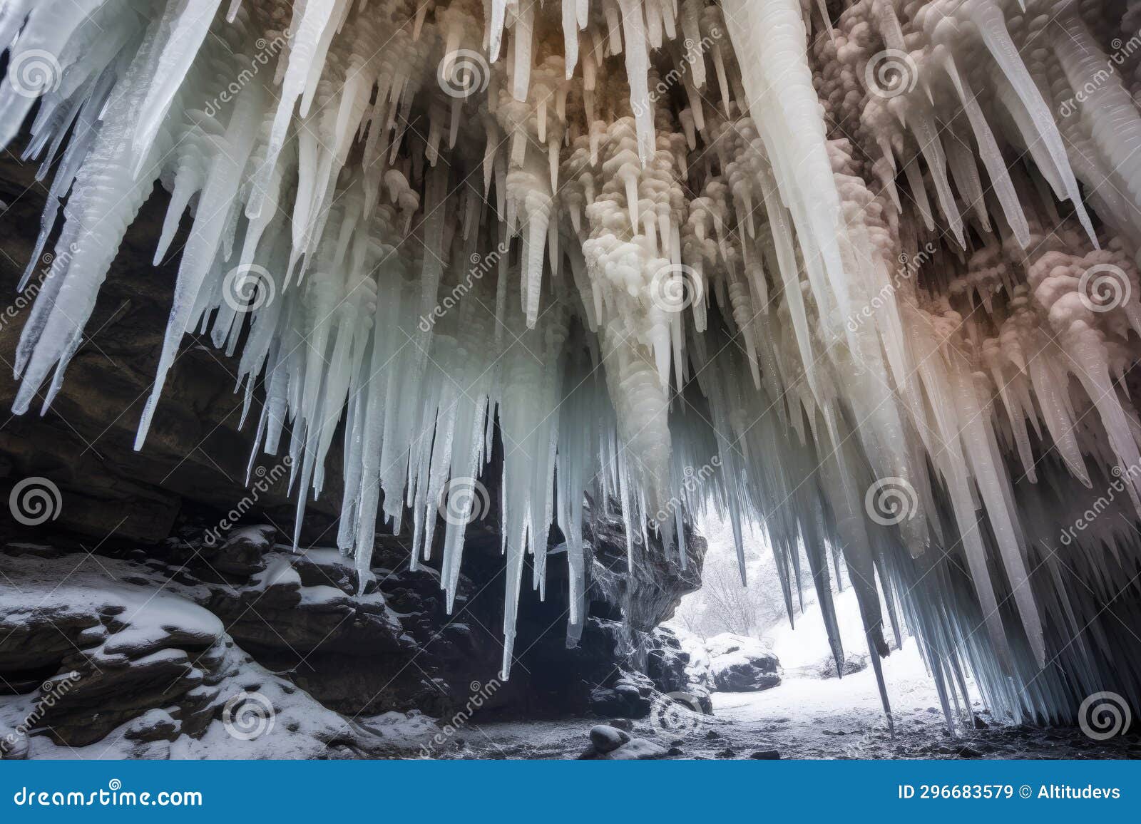 A Cluster of Icicles Bordering a Steaming Hot Spring Stock Illustration ...