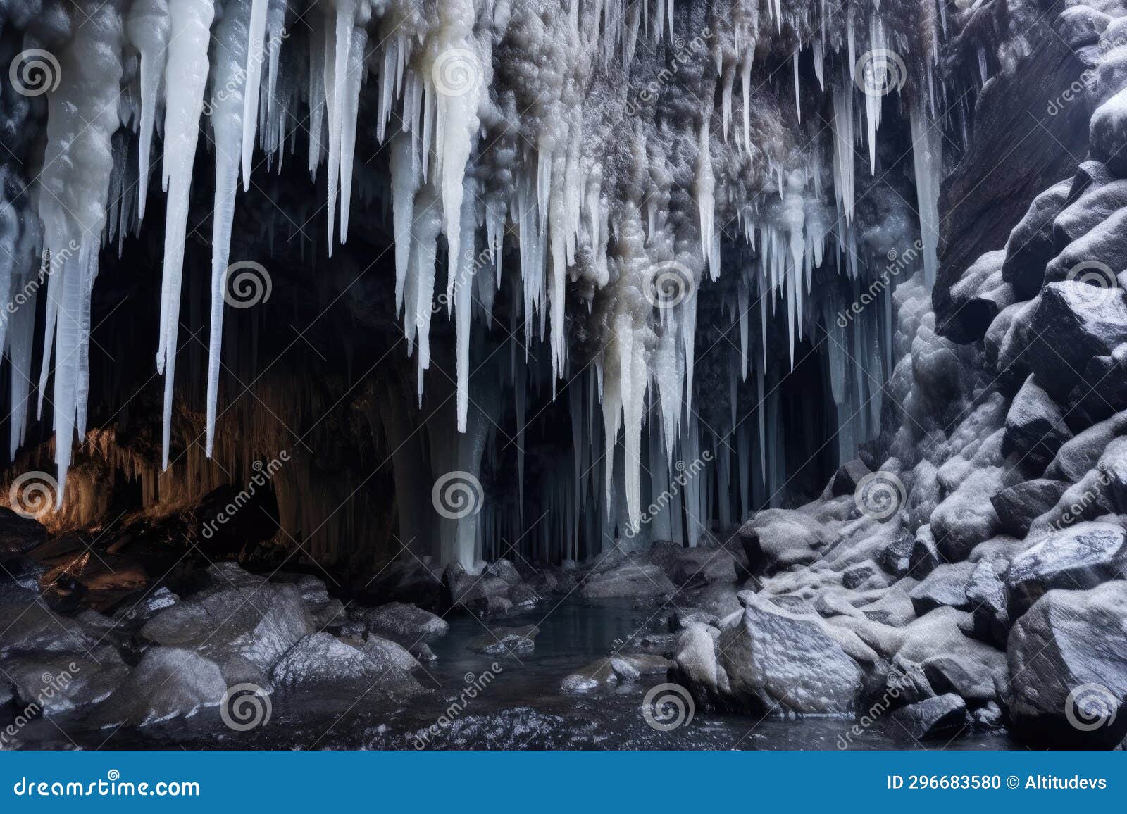 A Cluster of Icicles Bordering a Steaming Hot Spring Stock Illustration ...
