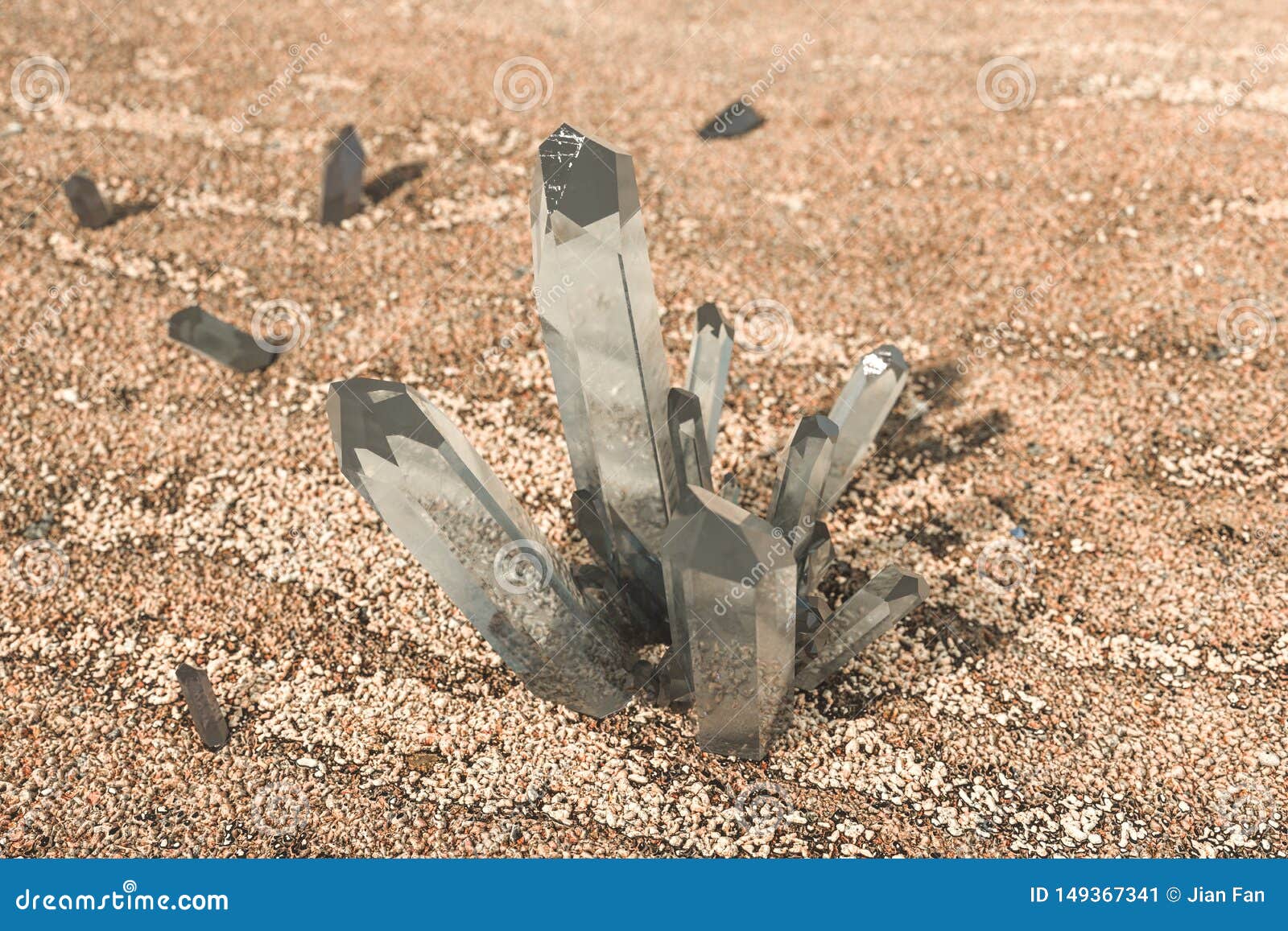A Cluster of Magic Crystal Gather Together in the Desert, 3d Rendering ...