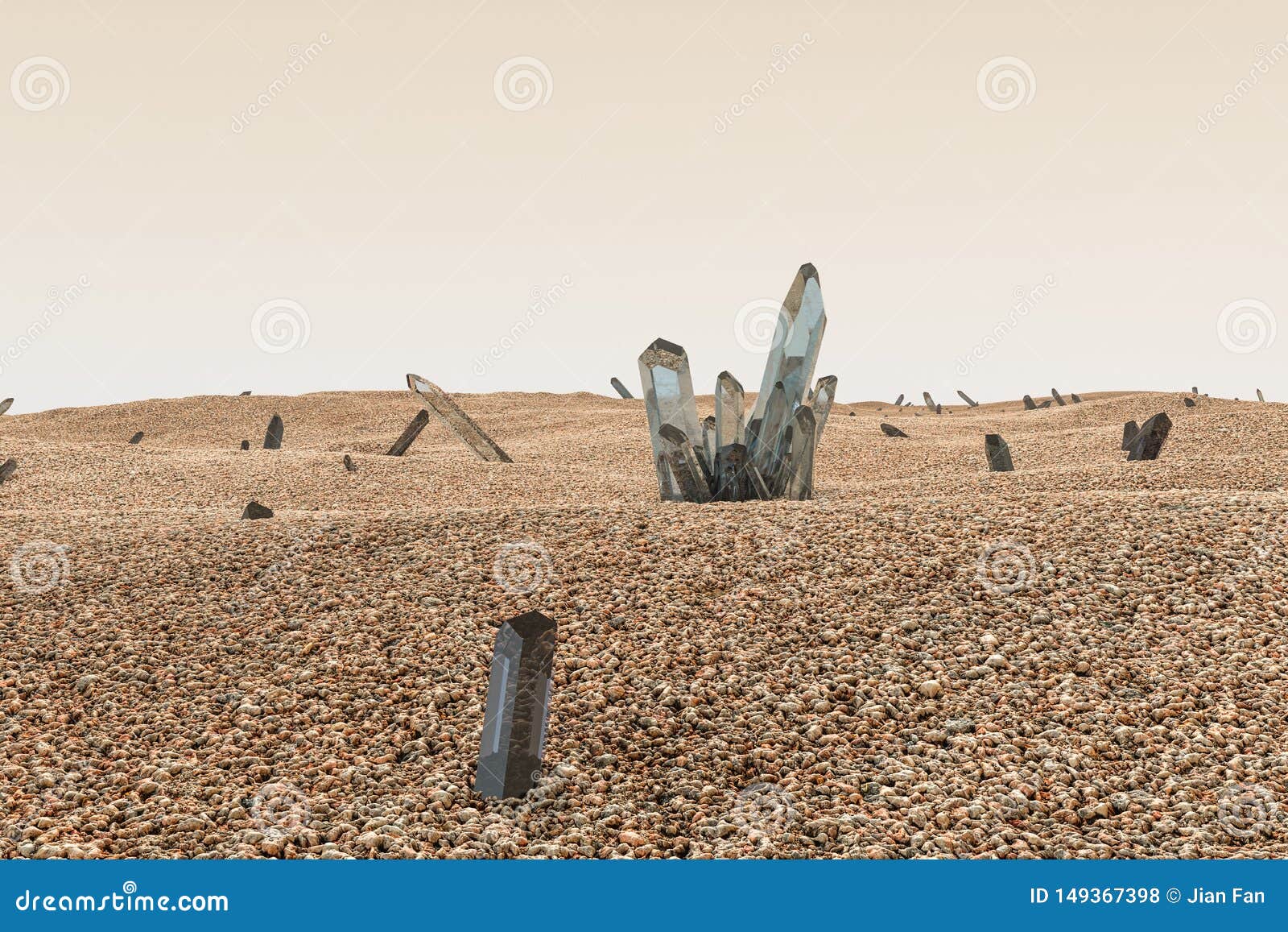 A Cluster of Magic Crystal Gather Together in the Desert, 3d Rendering ...