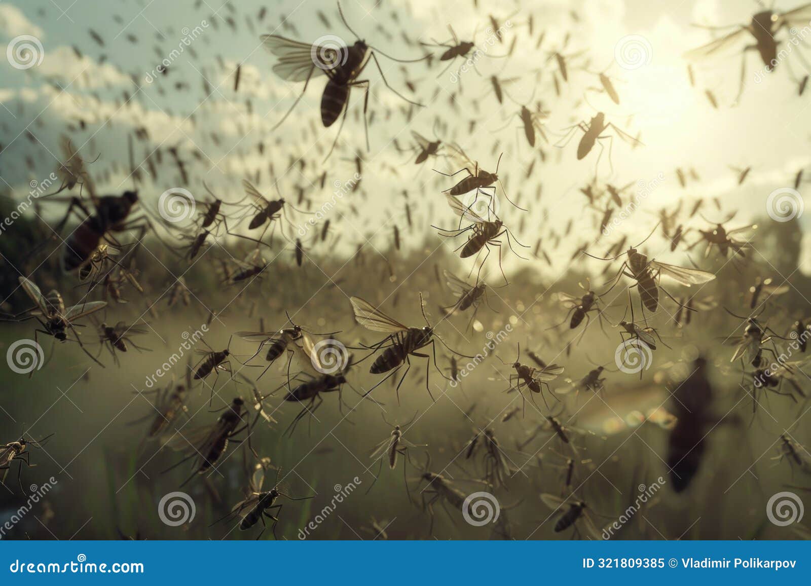 A Cluster of Mosquitoes Flying Together in Mid-air Stock Illustration ...