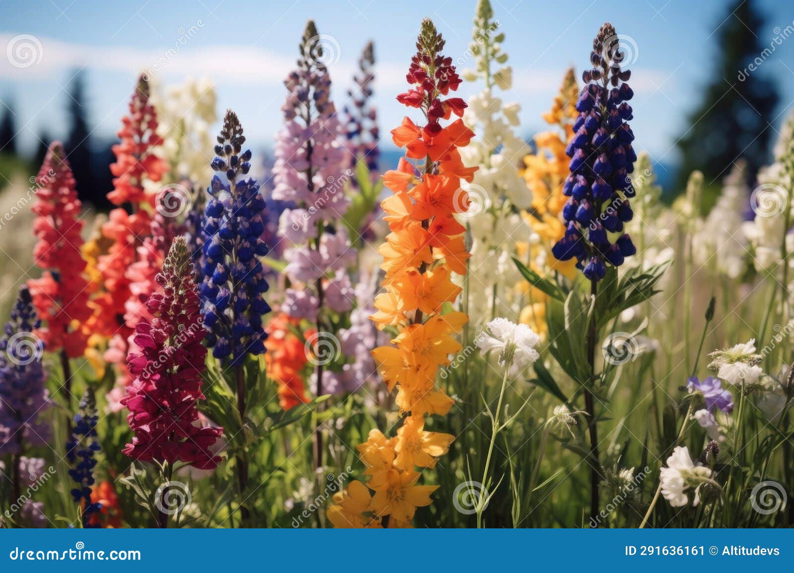 A Cluster of Multi-colored Flowers in a Field Stock Image - Image of ...