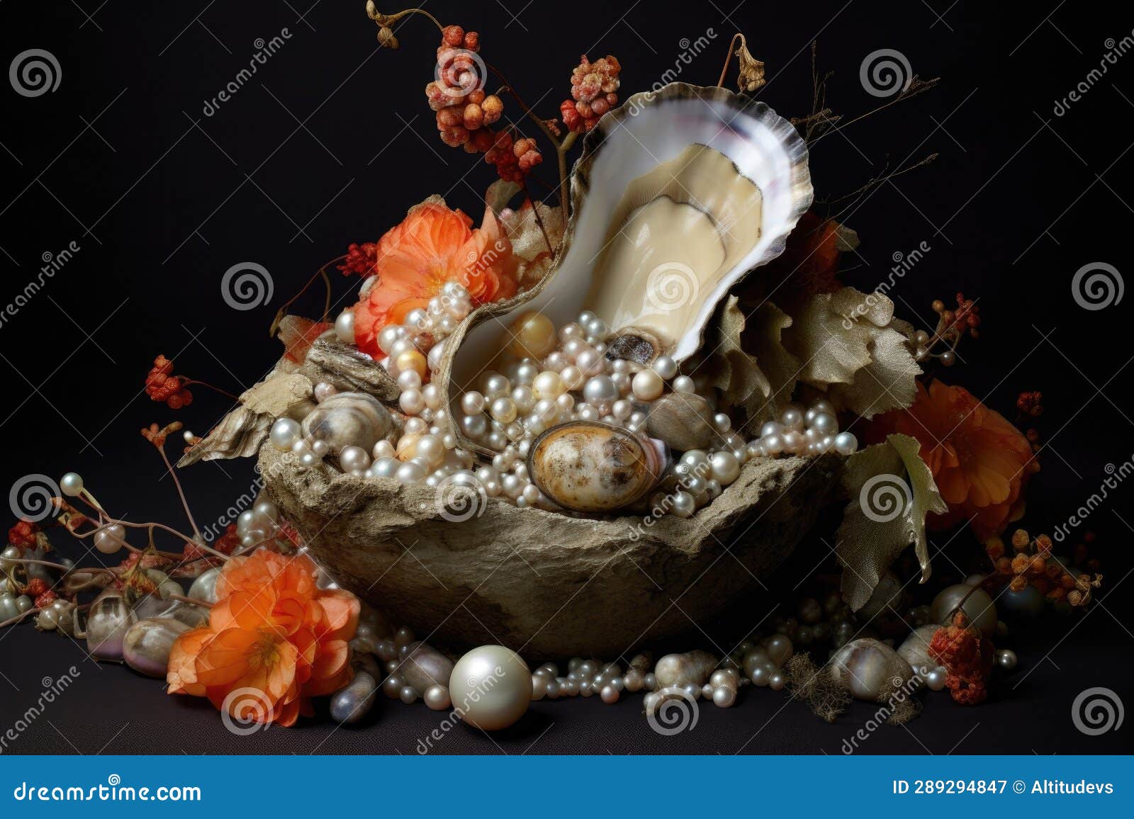 Cluster of Oyster Shells with Pearls Inside Stock Image - Image of ...