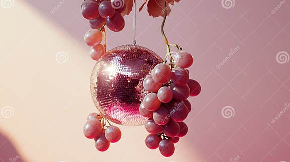 Cluster of Red Grapes with Disco Ball, Creative Concept Stock Photo ...