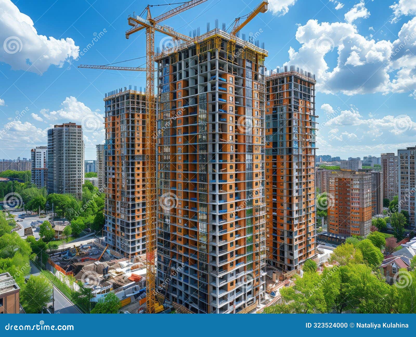 Cluster of Tall Buildings Under Development with Urban Backdrop Stock ...