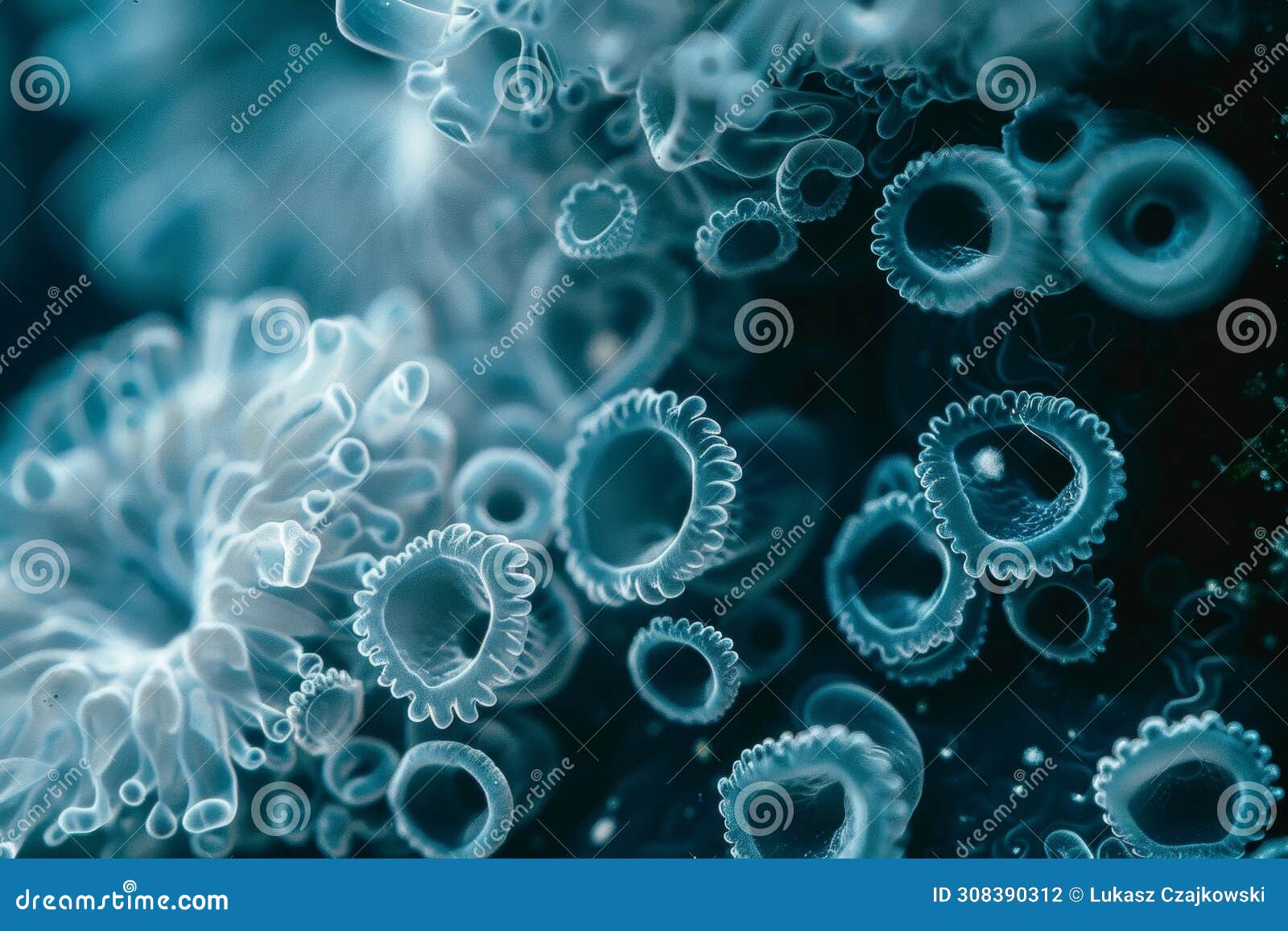 Macro Close-up Group of Germs and Bacteria in Water Disease Medical ...