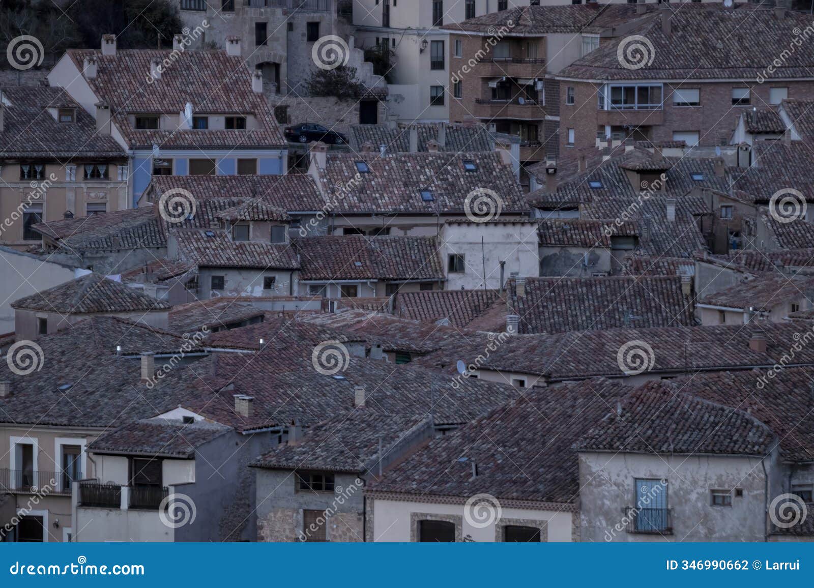 Traditional Tiled Rooftops in a Quiet Medieval Village at Dusk Stock ...