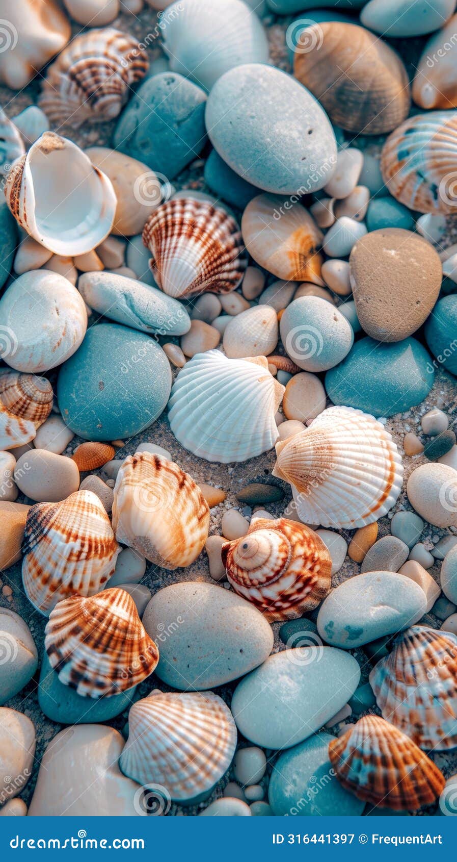 Assorted Seashells Scattered on Sandy Beach. Generative AI Stock ...