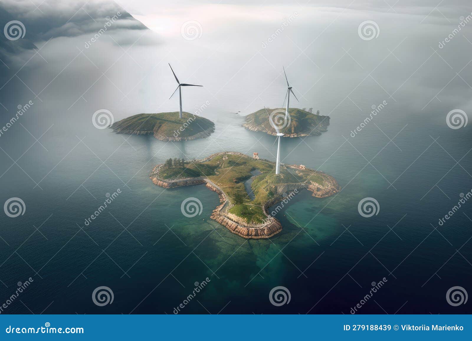 A Cluster of Wind Turbines on Islands in the Sea. the Notion of Using ...