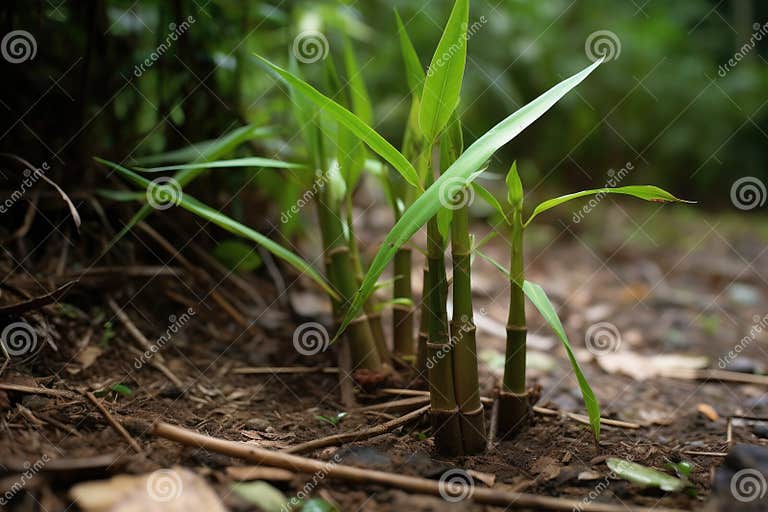 Cluster of Young Bamboo Shoots Sprouting from Ground Stock Illustration ...