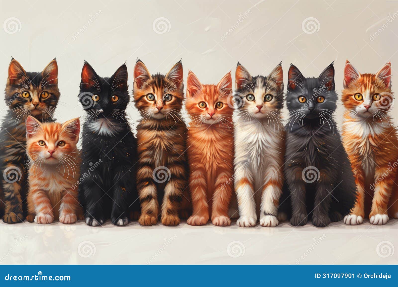 A Cluster of Young Cats Seated Closely Next To Each Other Stock Image ...