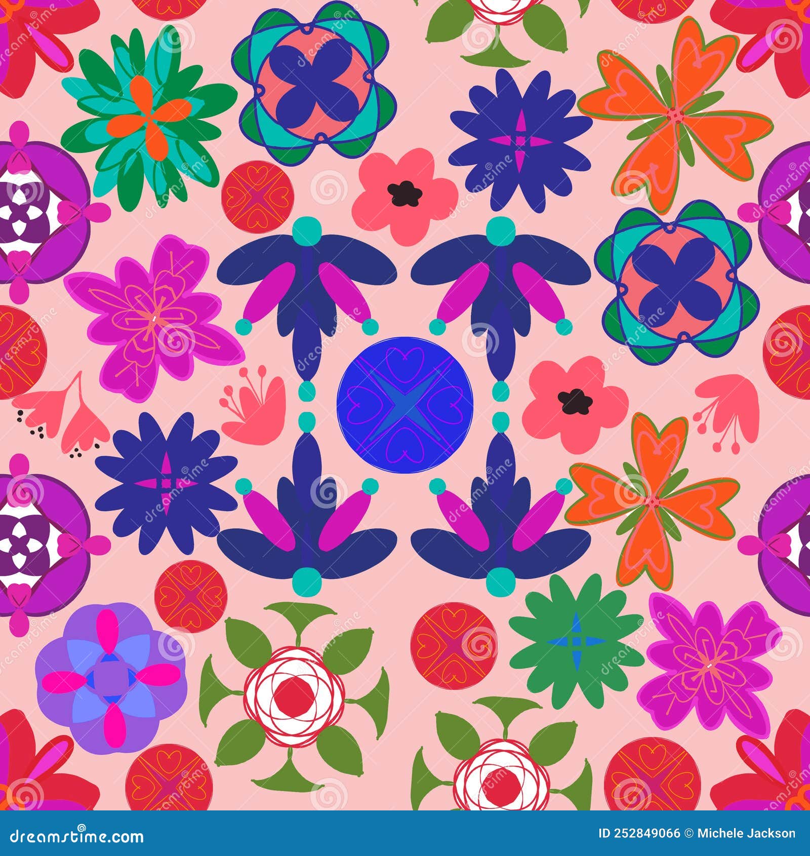 Clustered Shapes in Multiple Colors on Pink Repeating Pattern Stock ...