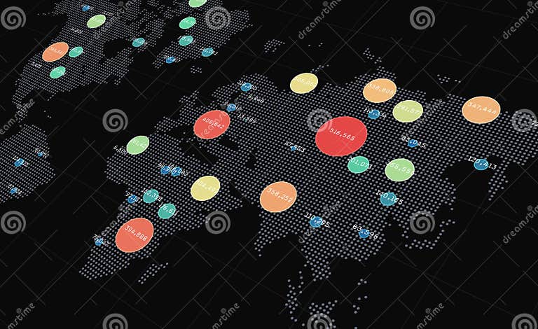 Clusters on World Map. Perspective View. Human Activity or Danger ...