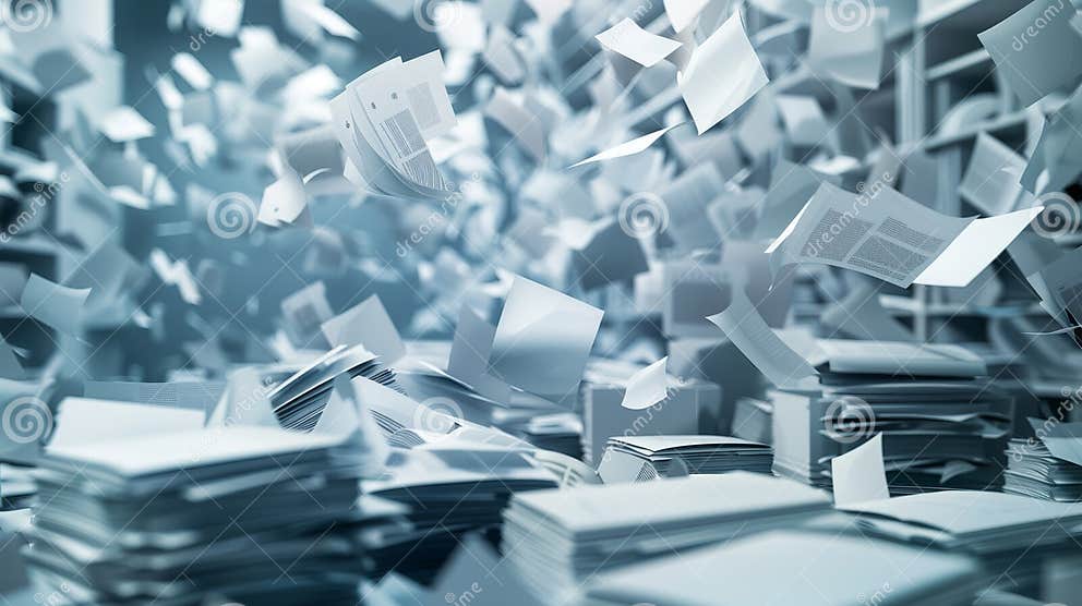 Clutter and Chaos in an Office, with Scattered Documents Flying Over ...