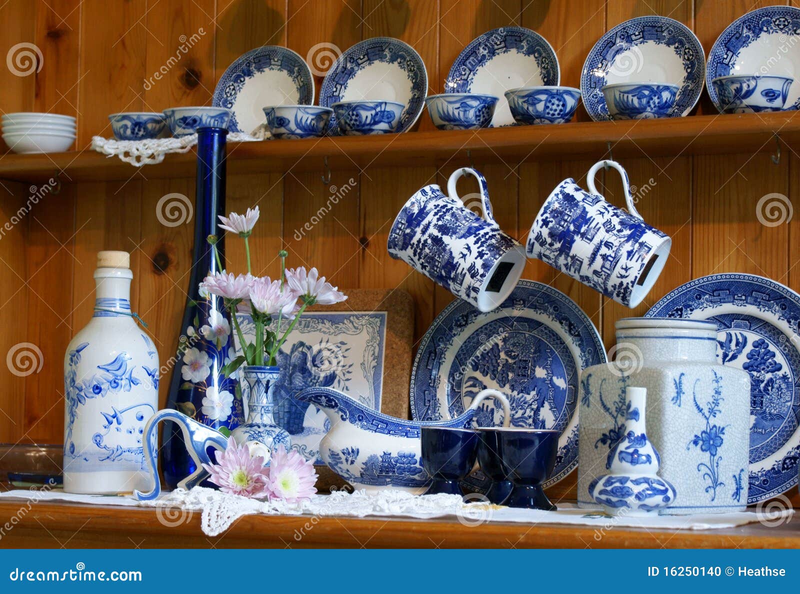 Clutter of China on Kitchen Dresser Stock Photo - Image of cups ...